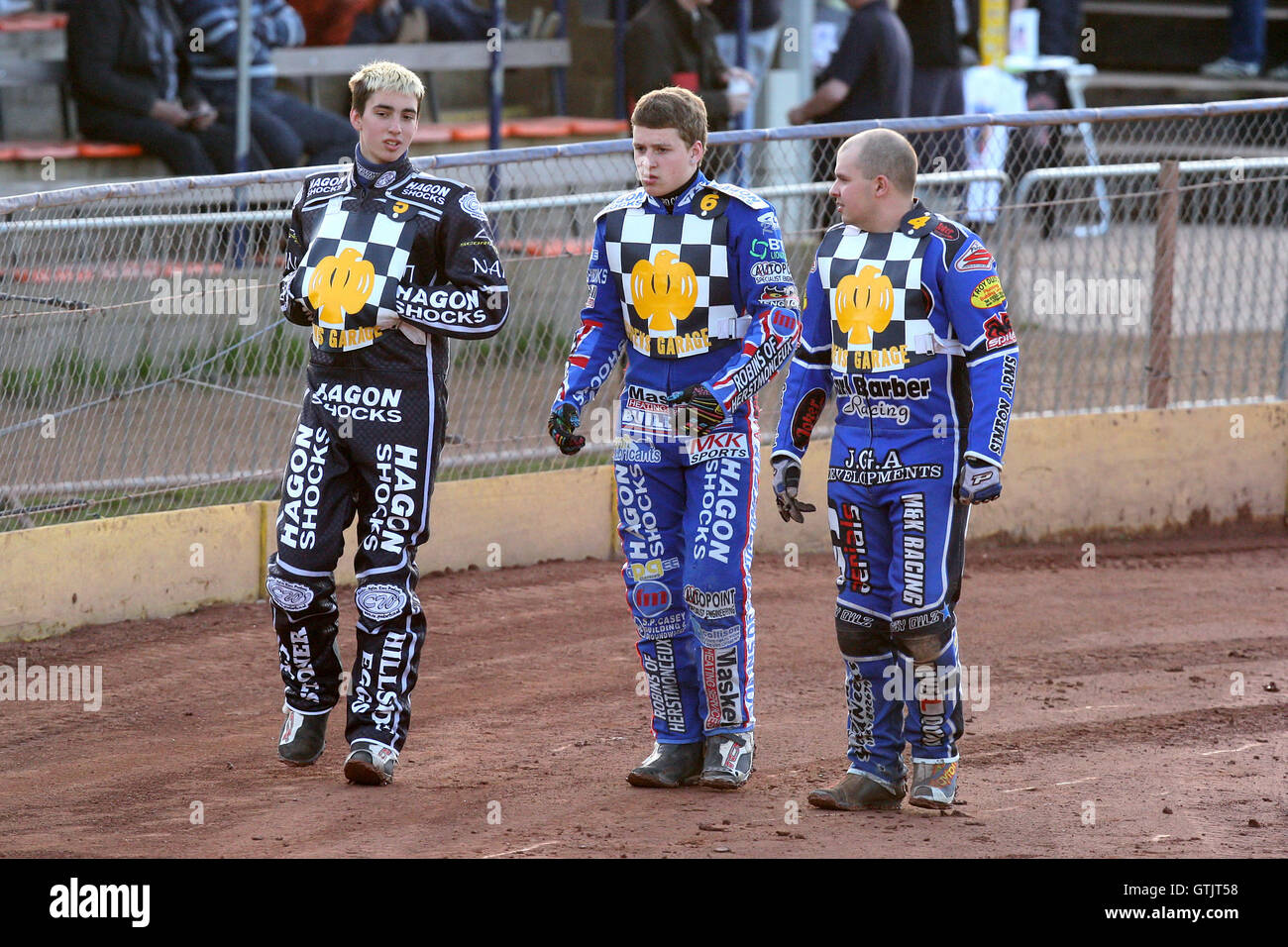 Marc Owen (L), Brandon Freemantle and Ben Hopwood of Hackney Hawks walk ...