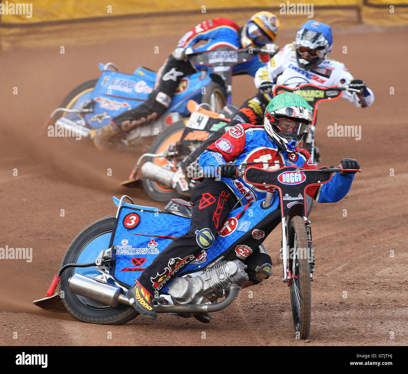 Heat 3: Adam Shields (green) ahead of Steve Johnston (blue) and Jonas ...