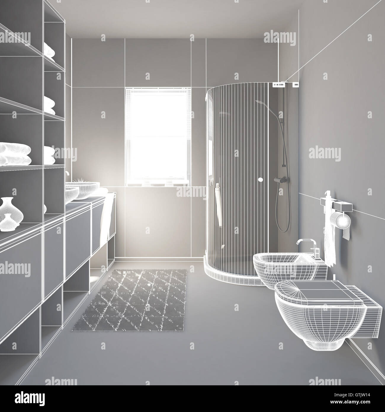 3D interior rendering a modern bathroom Stock Photo - Alamy