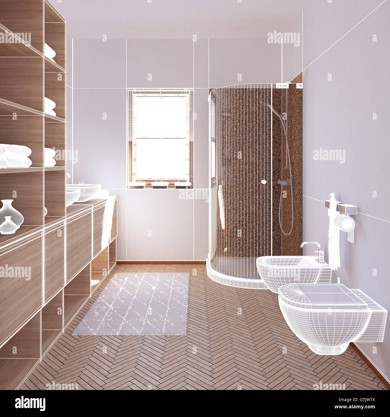 3D interior rendering a modern bathroom Stock Photo - Alamy