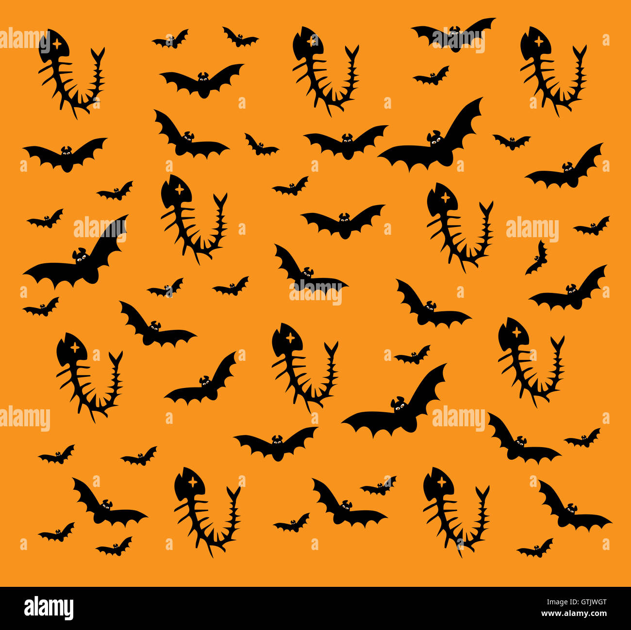 Halloween background with fish bones and bats vector Stock Photo - Alamy