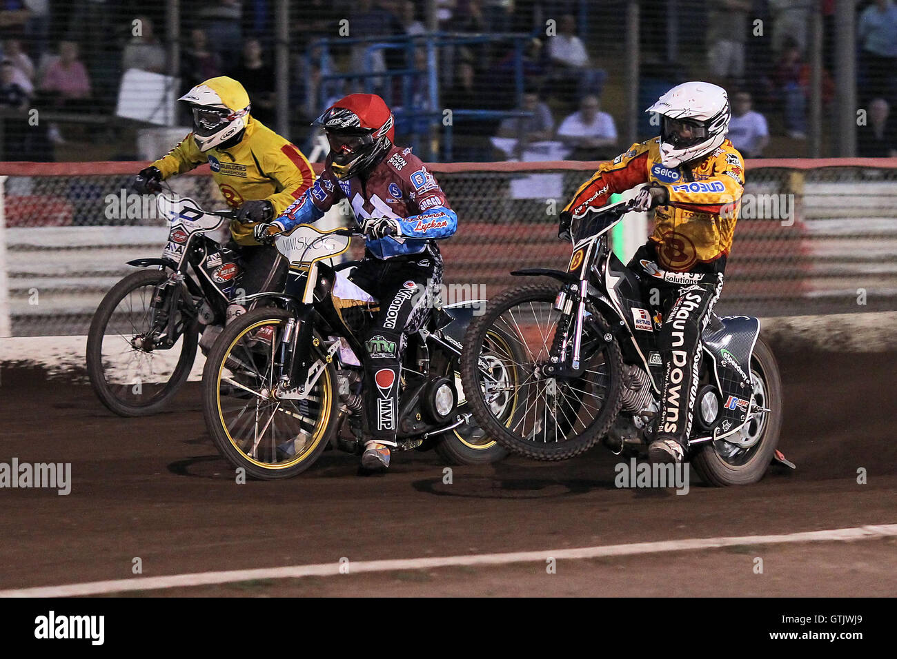 Heat 7: Sebstian Ulamek (white), Jonas Davidsson (red) and Ricky ...
