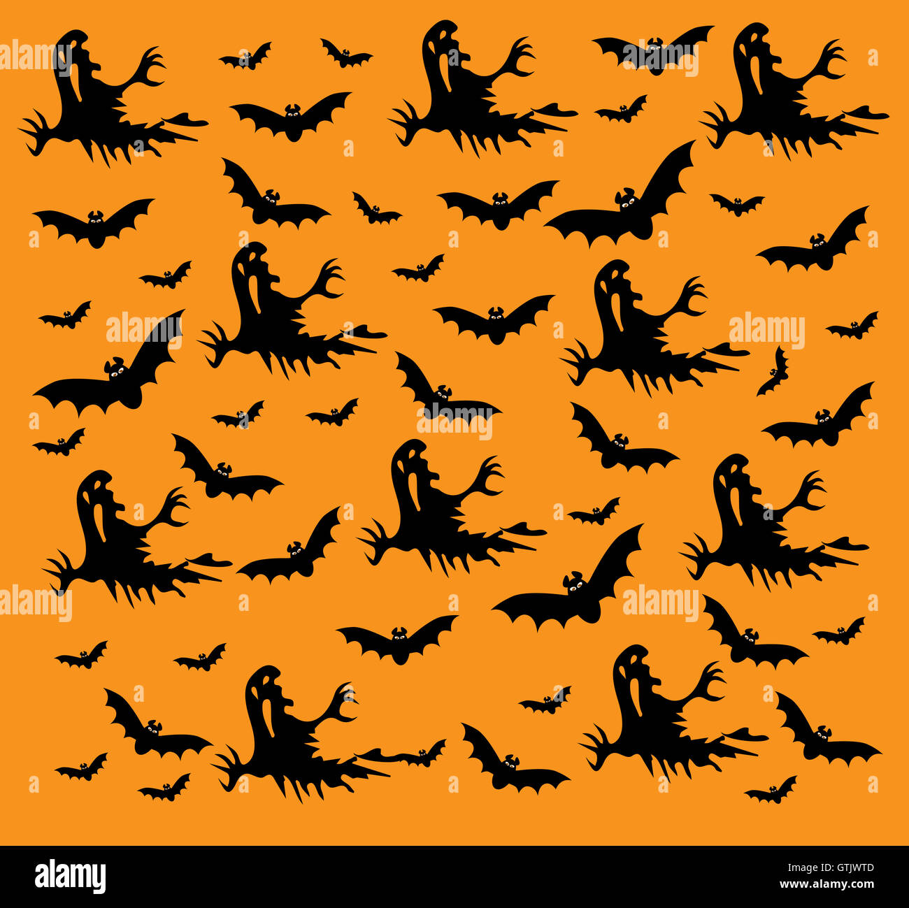 Halloween background with bats and ghosts Stock Photo - Alamy