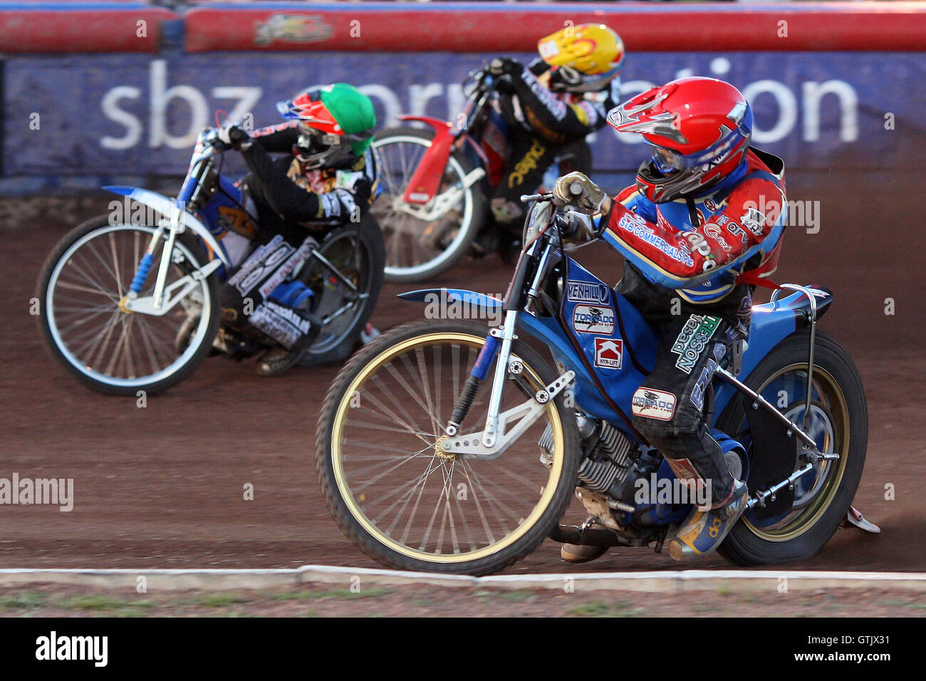 Heat 11: Joonas Davidsson (red), Simon Stead (green) and Oliver Allen ...