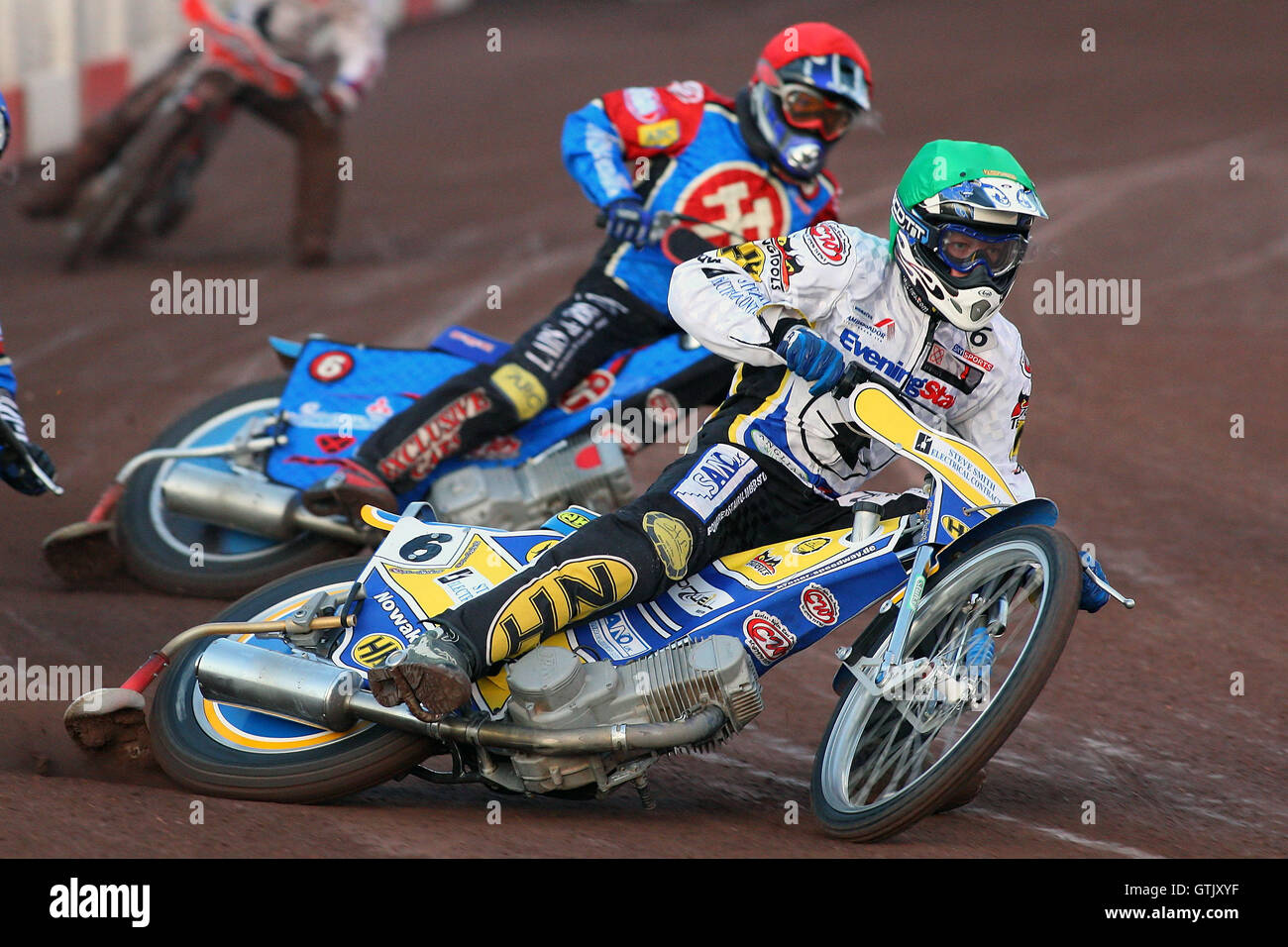 Heat 2: Tobias Kroner (green) ahead of Ricky Kling - Lakeside Hammers ...