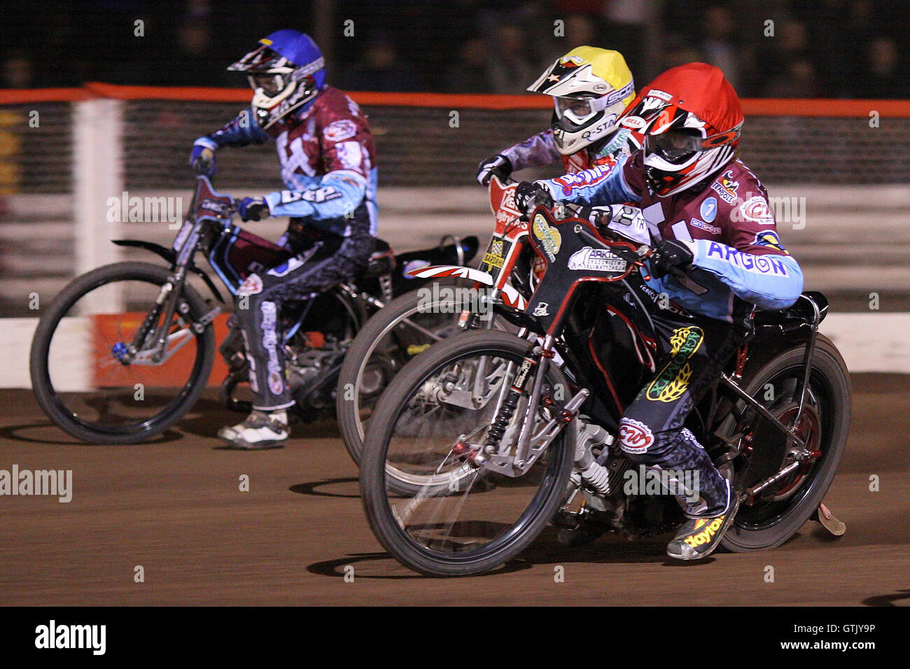 Heat 13: Adam Shields (red), Niels Kristian Iversen (yellow) and Kauko ...