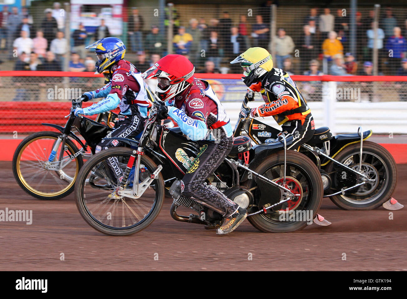 Heat 5: Jonas Davidsson (blue), Adam Shields (red) and Nicolai Klindt ...