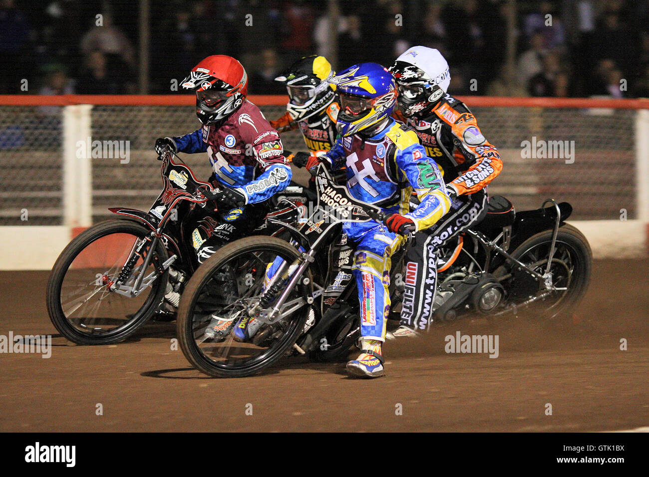 Heat 3: Adam Shields (red), Jonas Davidsson (blue), Ty Proctor (white ...