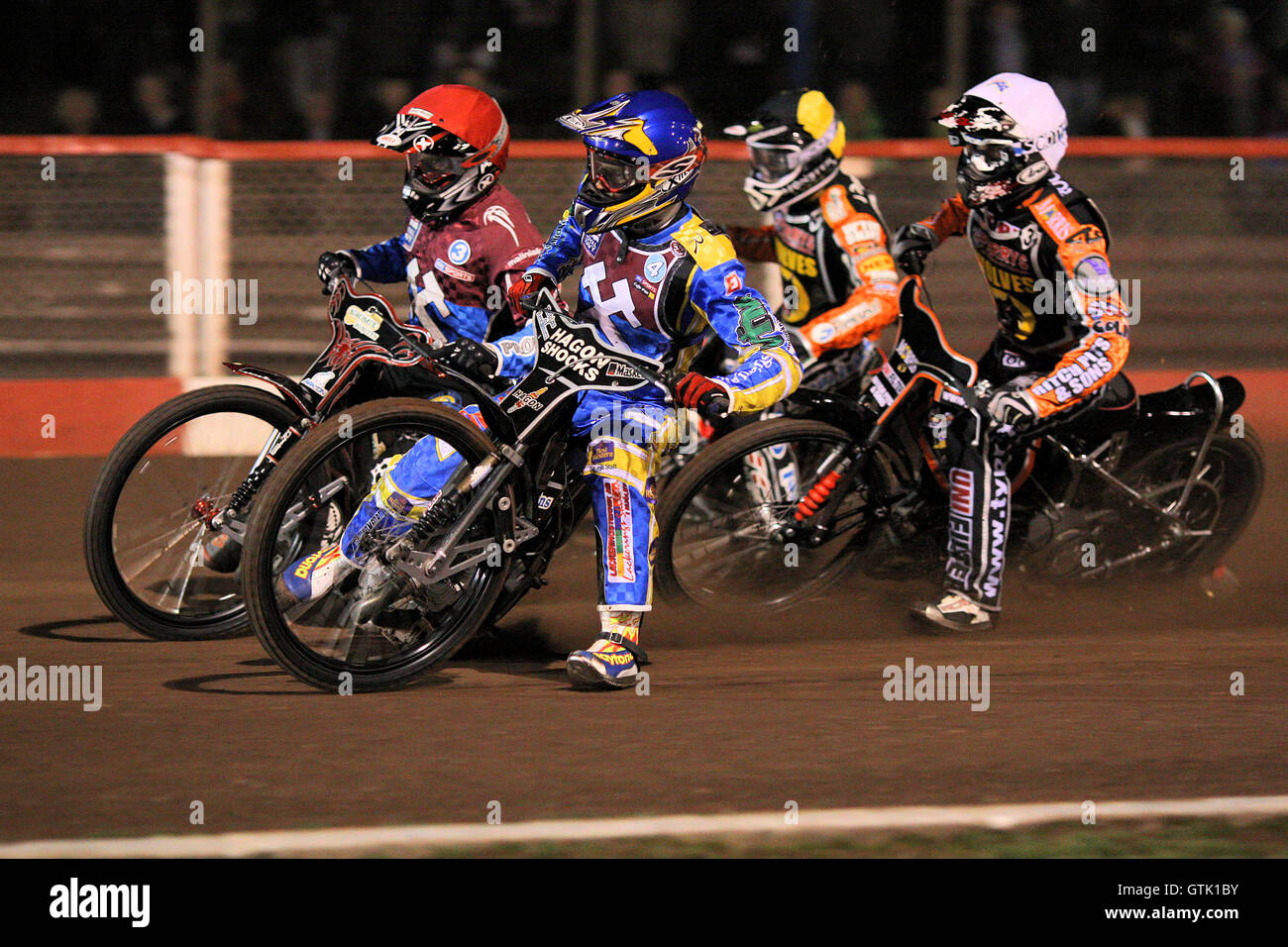 Heat 3: Adam Shields (red), Jonas Davidsson (blue), Ty Proctor (white ...