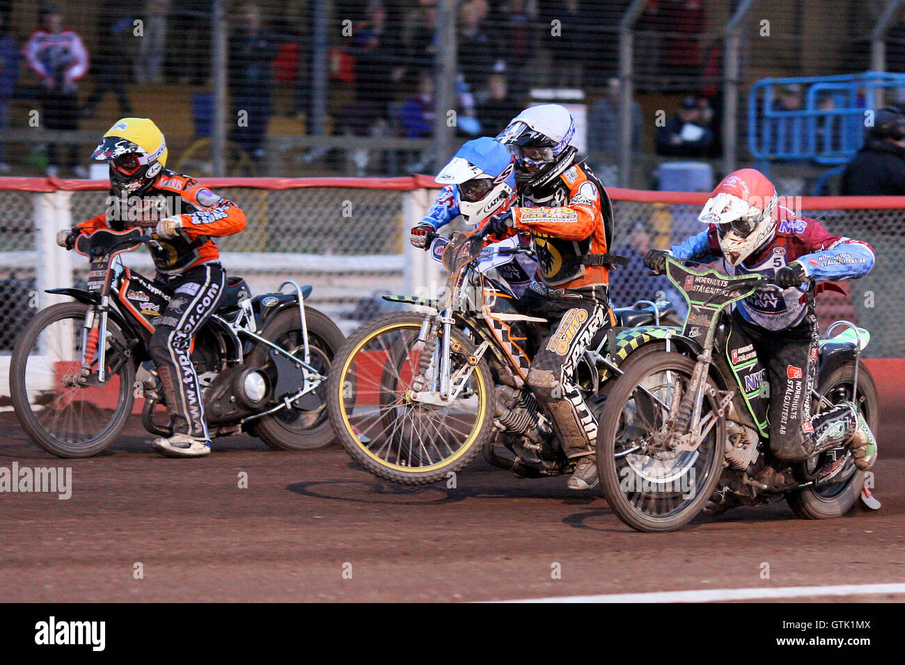 Heat 11: Freddie Lindgren (white), Peter Ljung (red), Stuart Robson ...