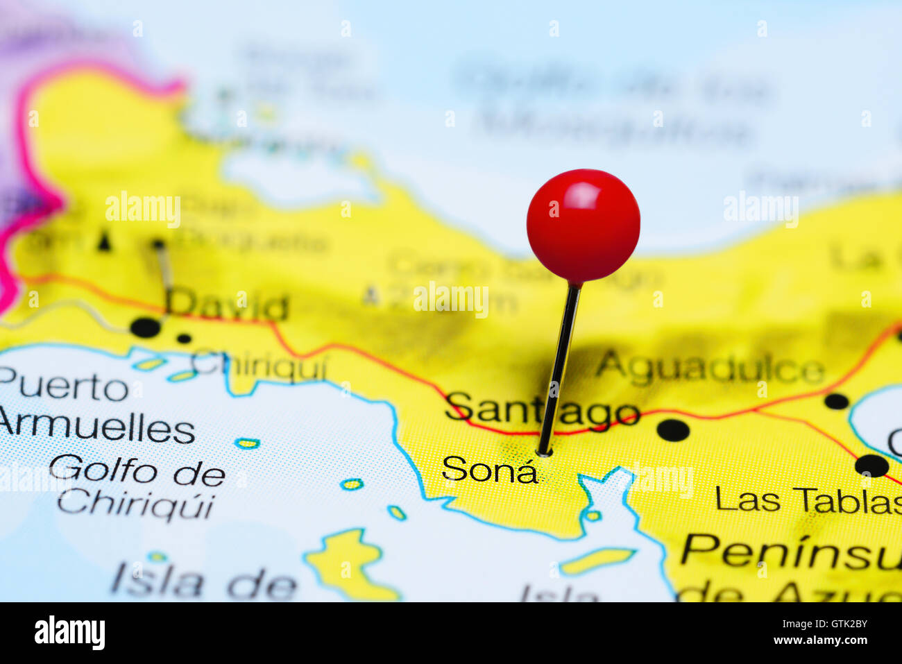 Sona pinned on a map of Panama Stock Photo - Alamy