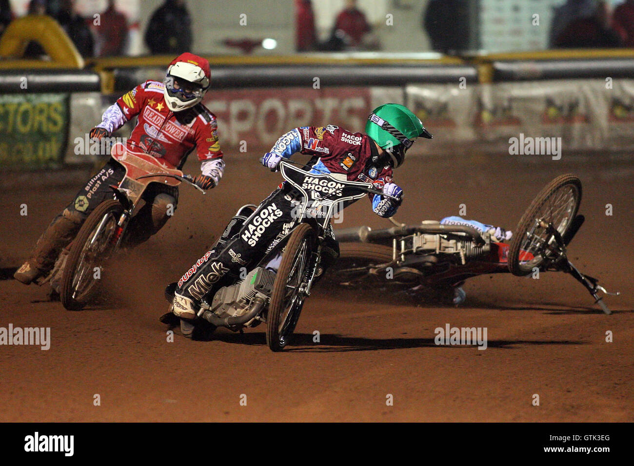 Heat 12: Lee Richardson (green), Mads Korneliussen (red) and Stuart ...
