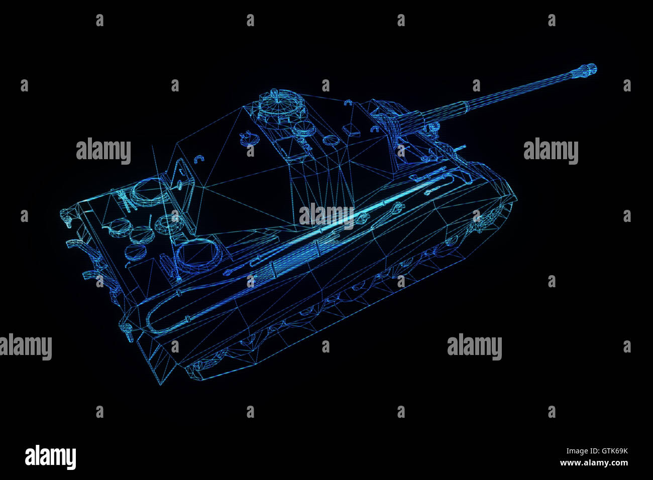 3D Tank Hologram Wireframe in Motion. Nice 3D Rendering Stock Photo - Alamy