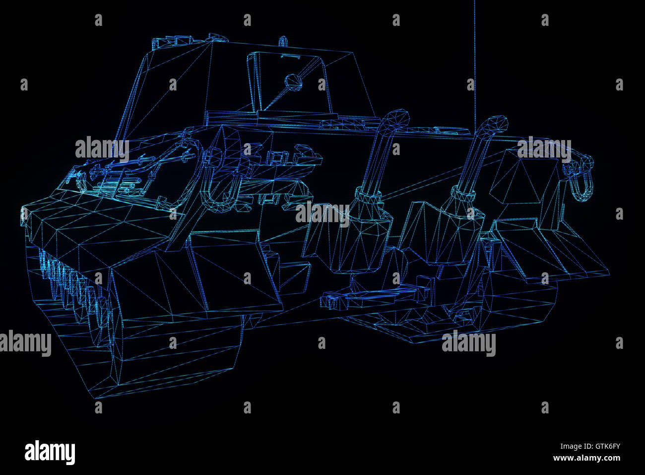 3D Tank Hologram Wireframe in Motion. Nice 3D Rendering Stock Photo - Alamy