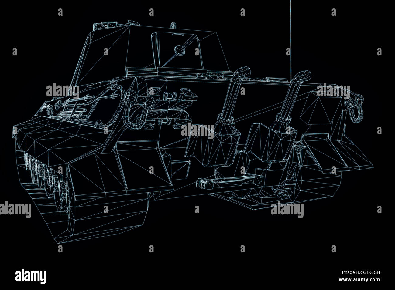 3D Tank Hologram Wireframe in Motion. Nice 3D Rendering Stock Photo - Alamy