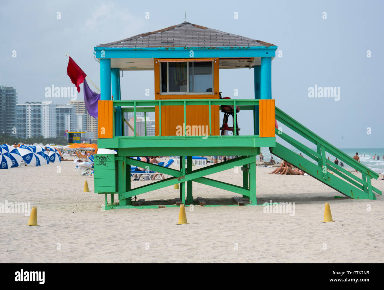 colorful Lifeguard Tower in South Beach, Miami Beach, Florida Stock ...