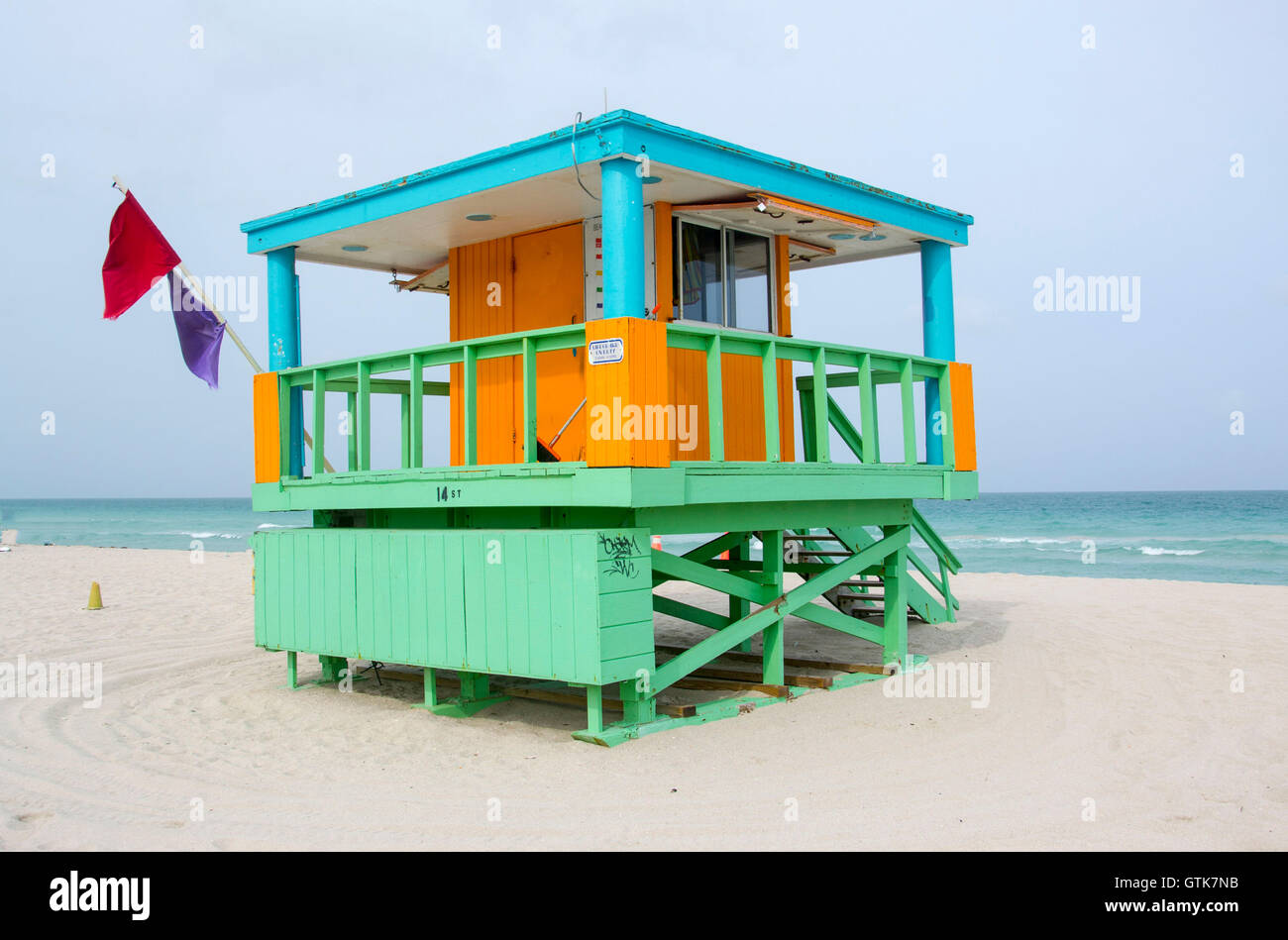 colorful Lifeguard Tower in South Beach, Miami Beach, Florida Stock ...