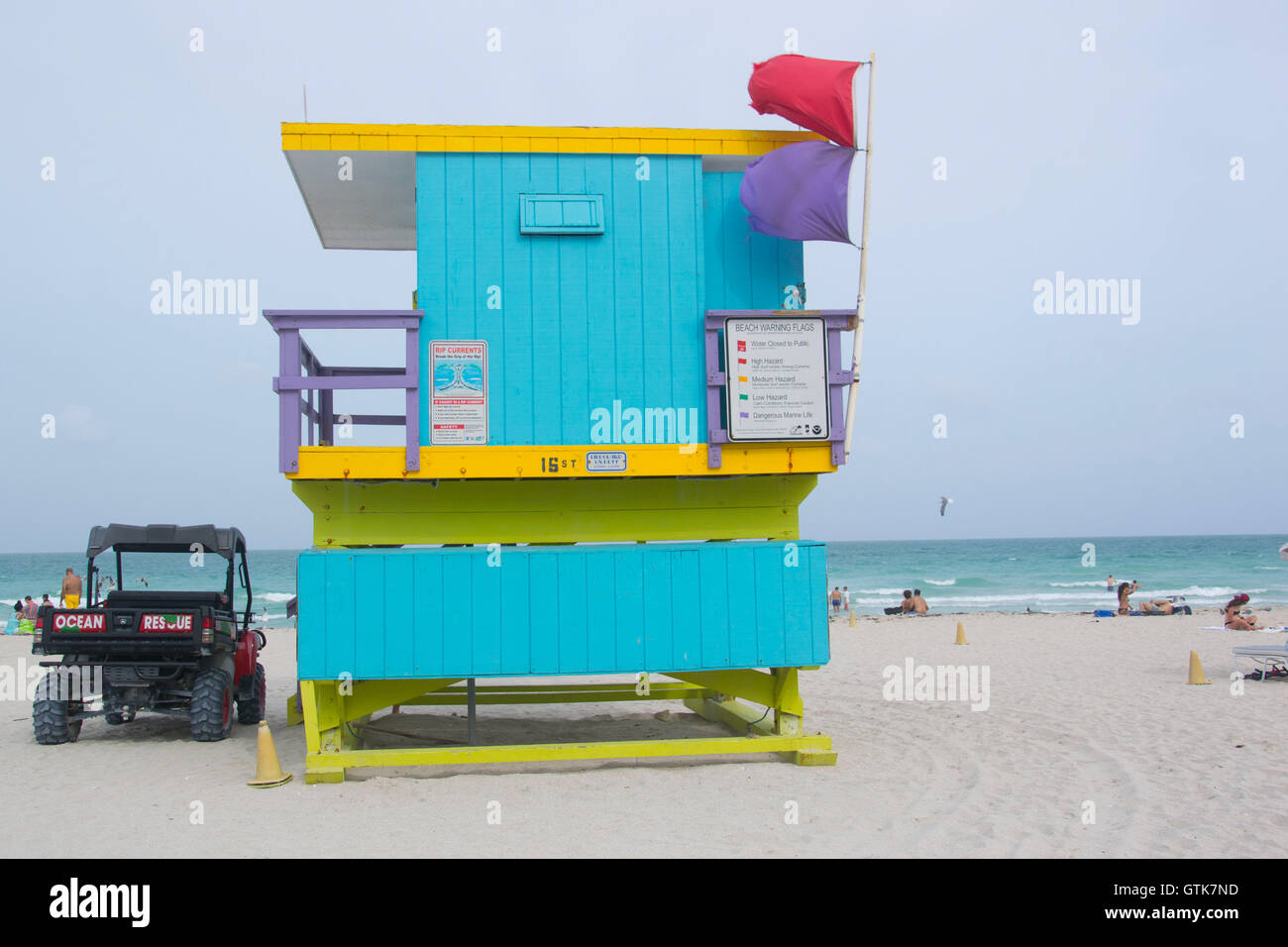 colorful Lifeguard Tower in South Beach, Miami Beach, Florida Stock ...