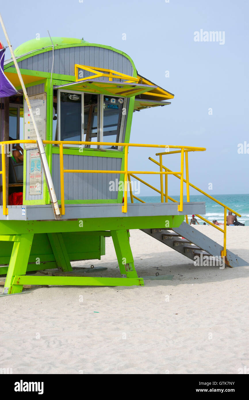 colorful Lifeguard Tower in South Beach, Miami Beach, Florida Stock ...