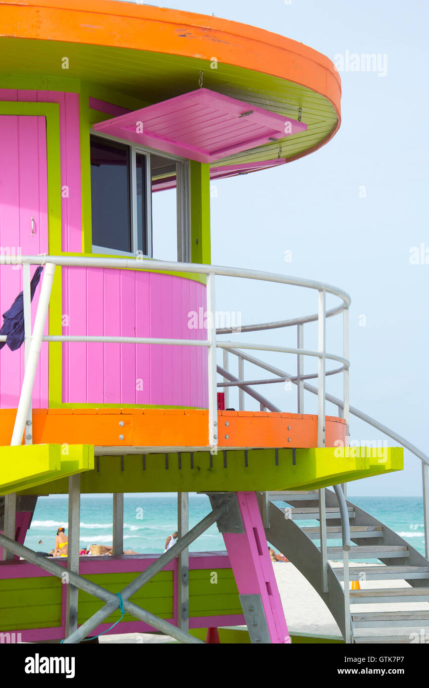 colorful Lifeguard Tower in South Beach, Miami Beach, Florida Stock ...