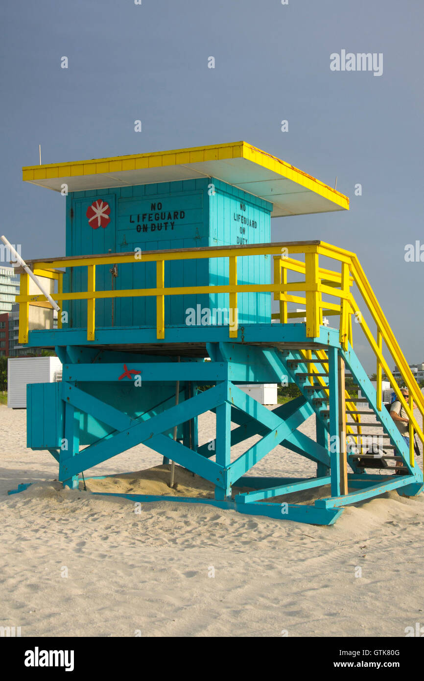 Colorful Lifeguard Tower in South Beach, Miami Beach, Florida Stock ...
