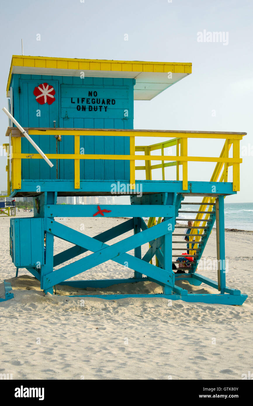 Colorful Lifeguard Tower in South Beach, Miami Beach, Florida Stock ...