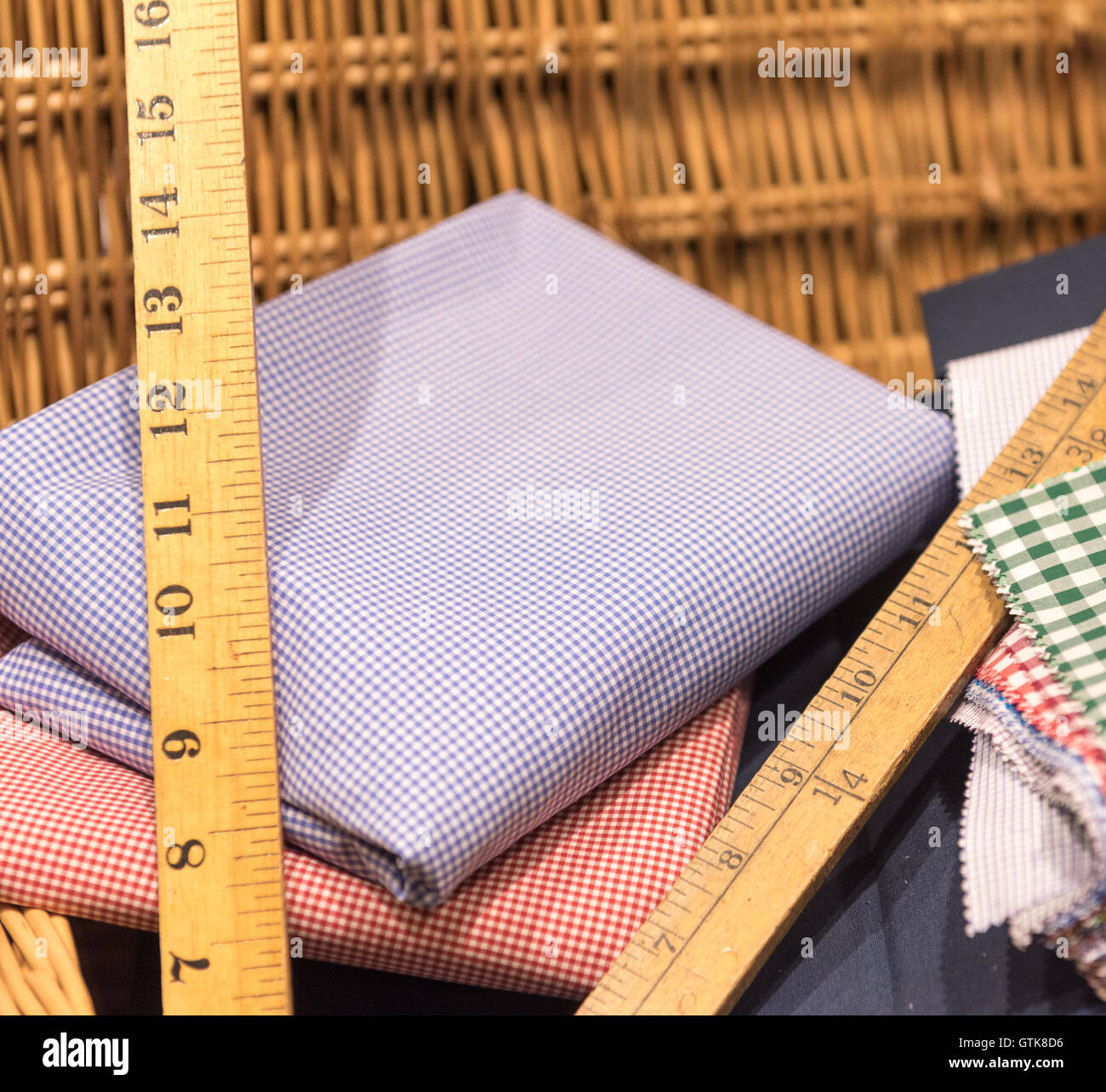 Brightly Colored Swatches in Wicker Basket with Wooden Rulers ...