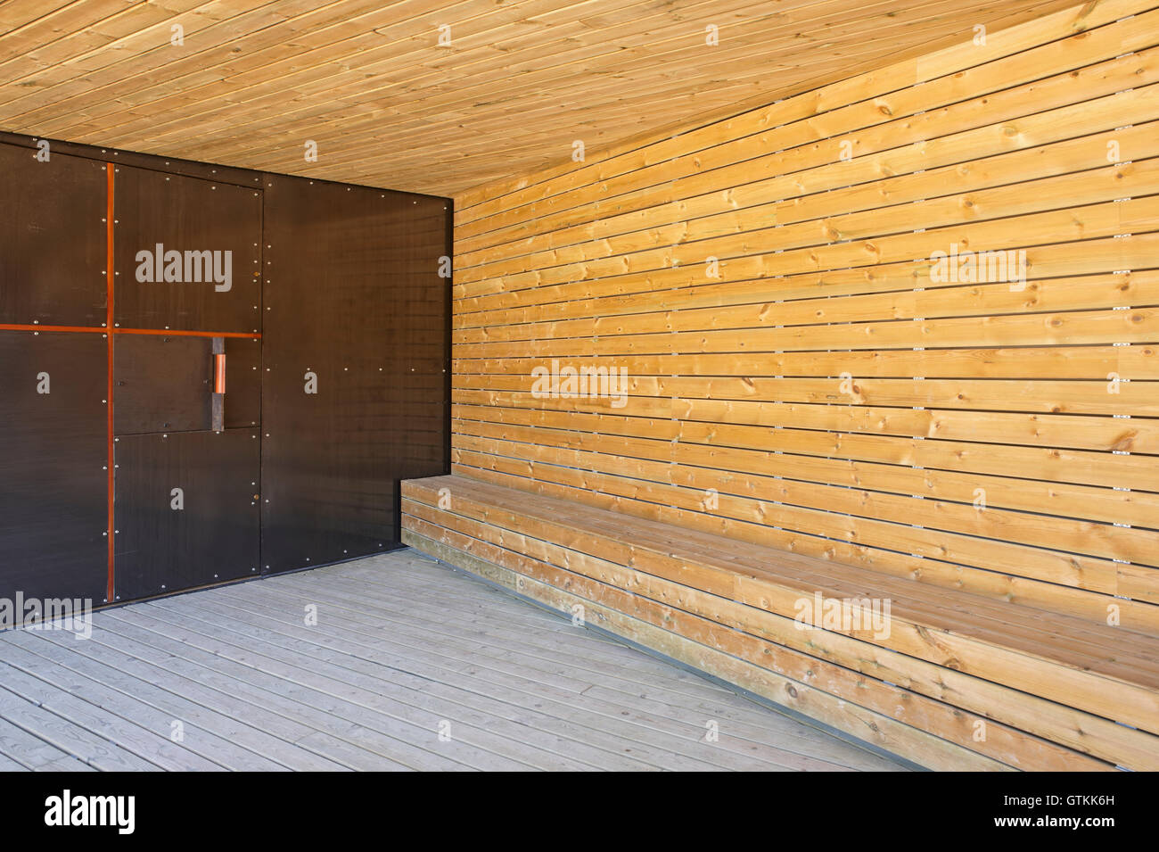 Metallic and wooden building entrance with roof. Horizontal Stock Photo ...