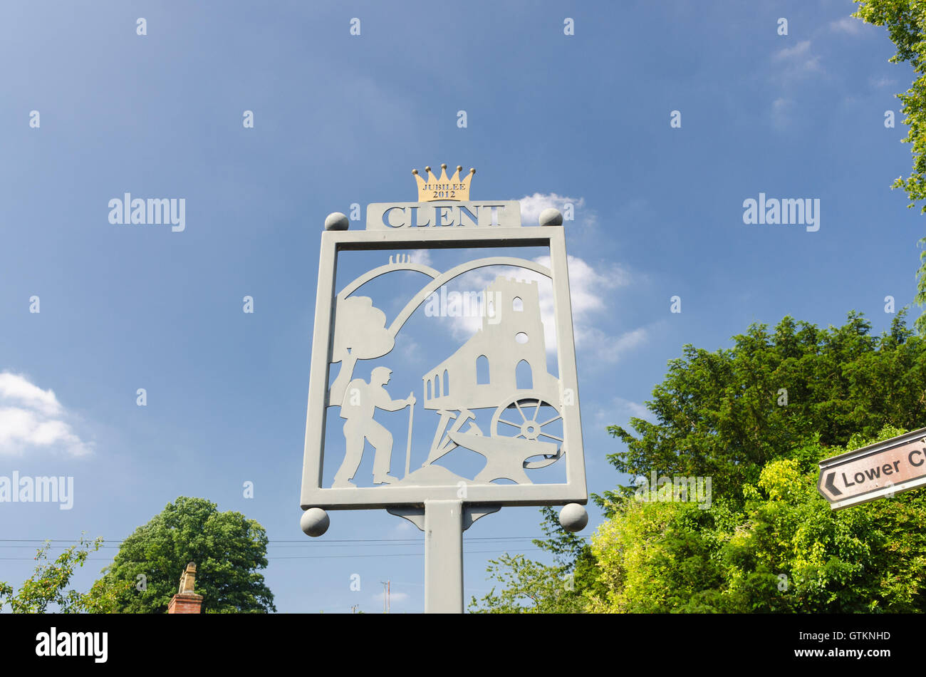 Large sign for the Worcestershire village of Clent Stock Photo - Alamy