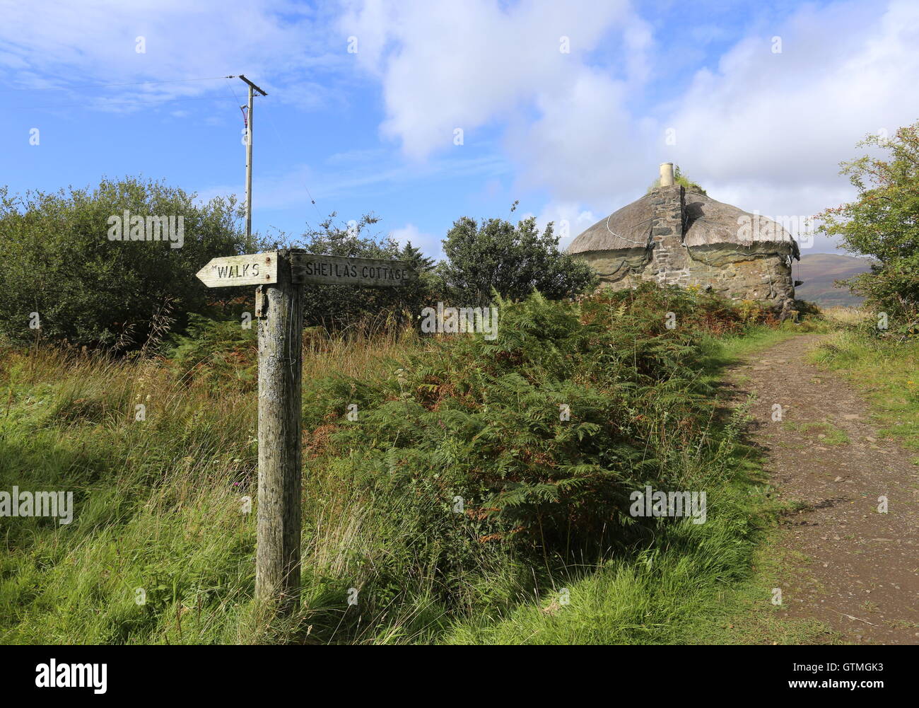 signpost and Sheila's cottage museum Ulva Scotland September 2016 Stock ...