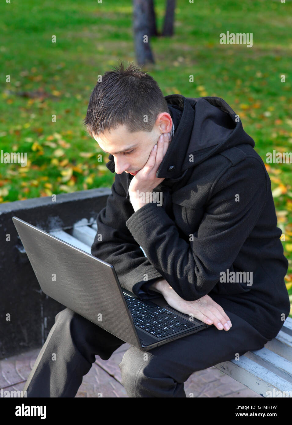Man with Laptop Outdoor Stock Photo - Alamy
