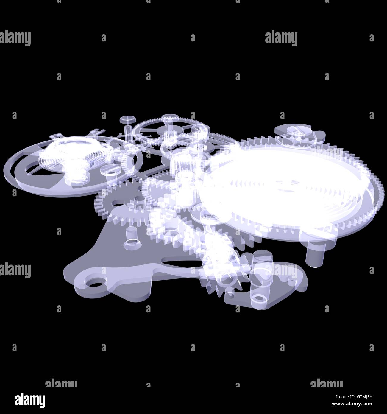 Clock mechanism. X-ray render Stock Photo - Alamy