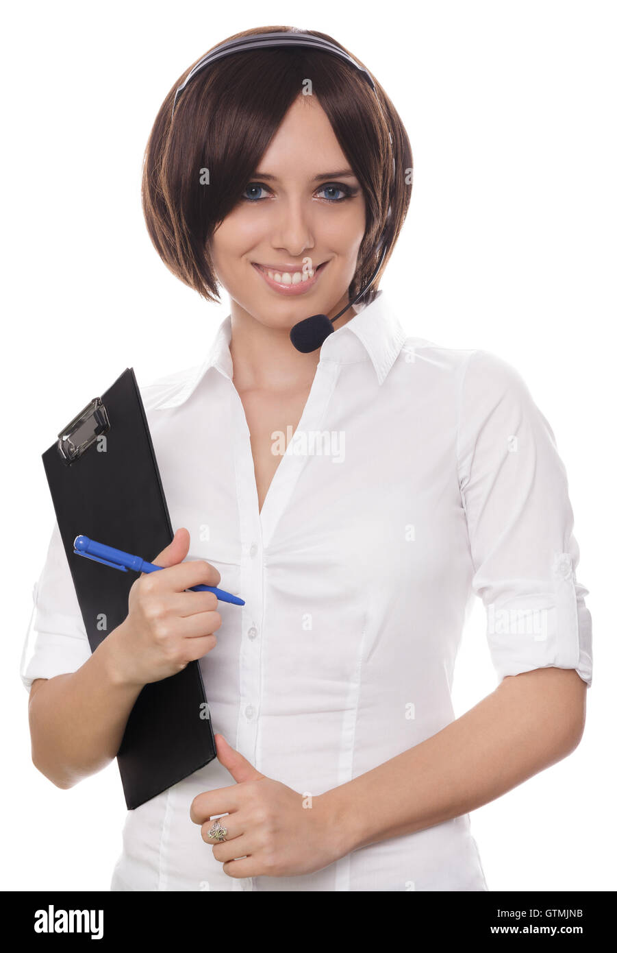 Call Center Girl with Clipboard Stock Photo - Alamy