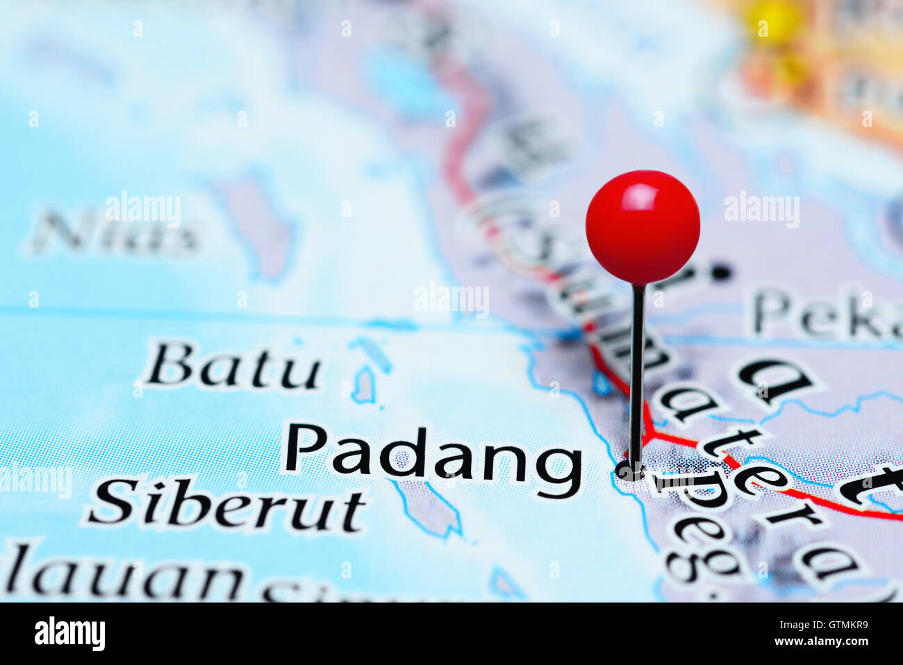 Padang pinned on a map of Indonesia Stock Photo - Alamy