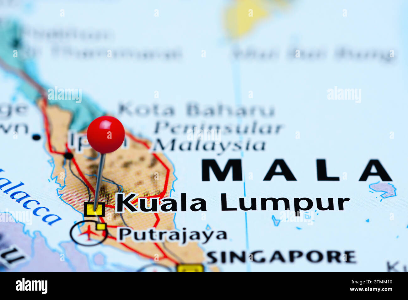 Kuala Lumpur pinned on a map of Malaysia Stock Photo - Alamy