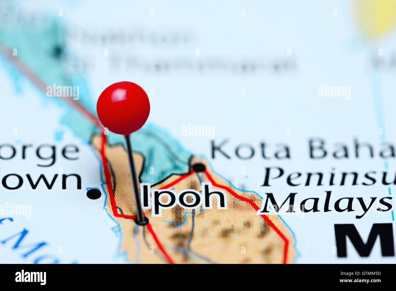 Ipoh pinned on a map of Malaysia Stock Photo - Alamy
