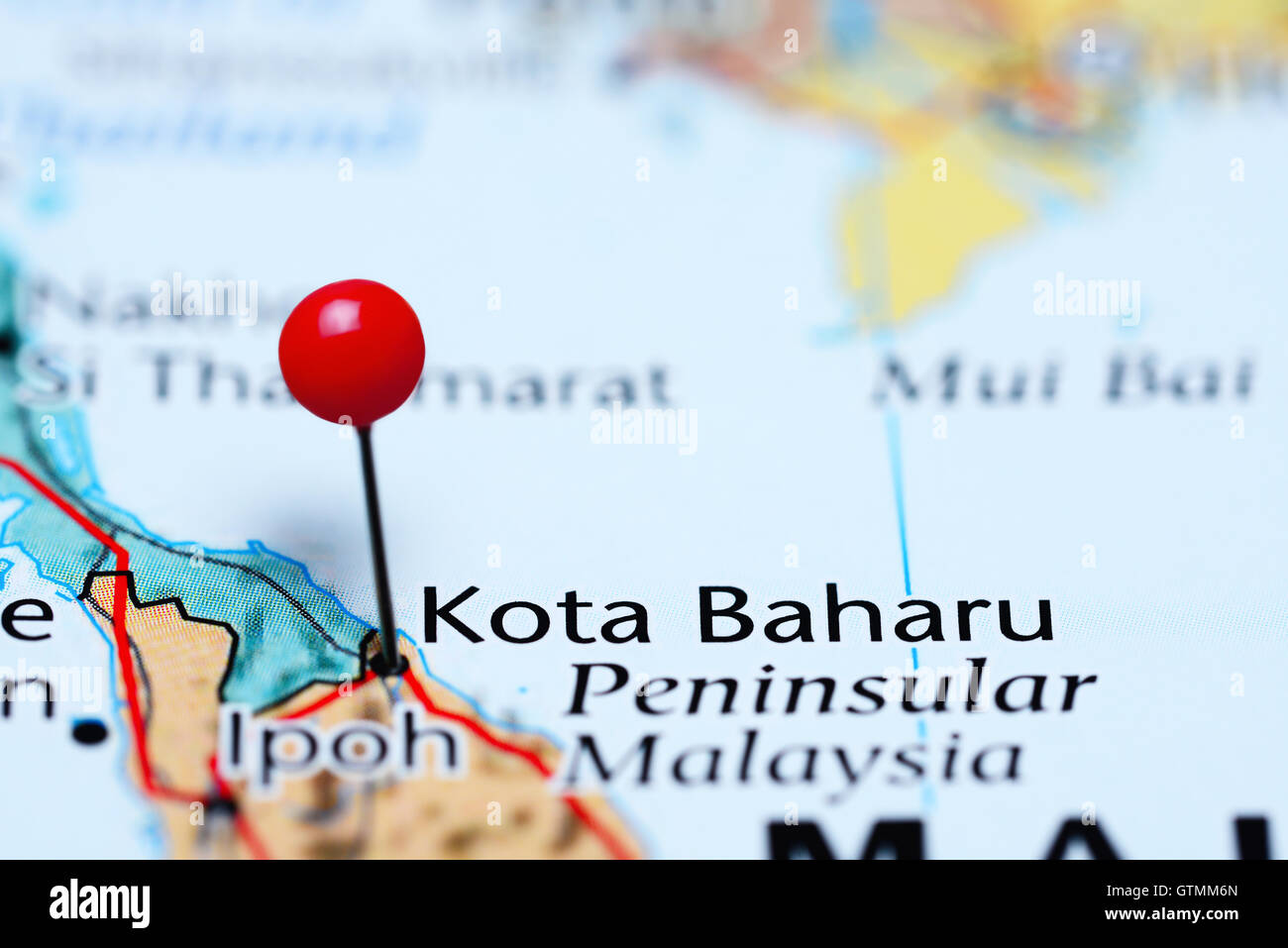 Kota Baharu pinned on a map of Malaysia Stock Photo - Alamy