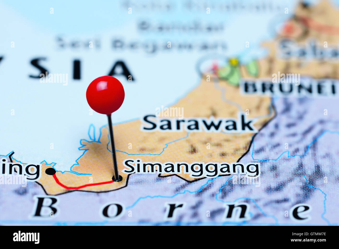 Simanggang pinned on a map of Malaysia Stock Photo - Alamy