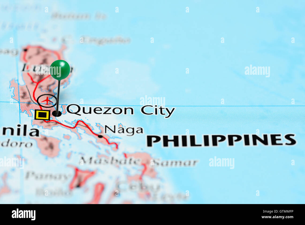 Quezon City pinned on a map of Philippines Stock Photo - Alamy