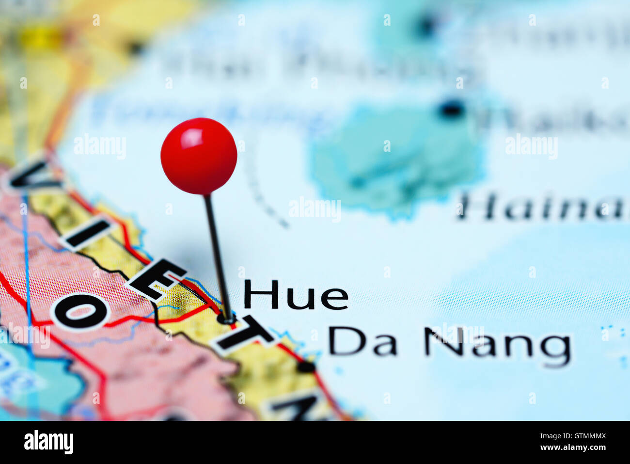 Hue pinned on a map of Vietnam Stock Photo - Alamy