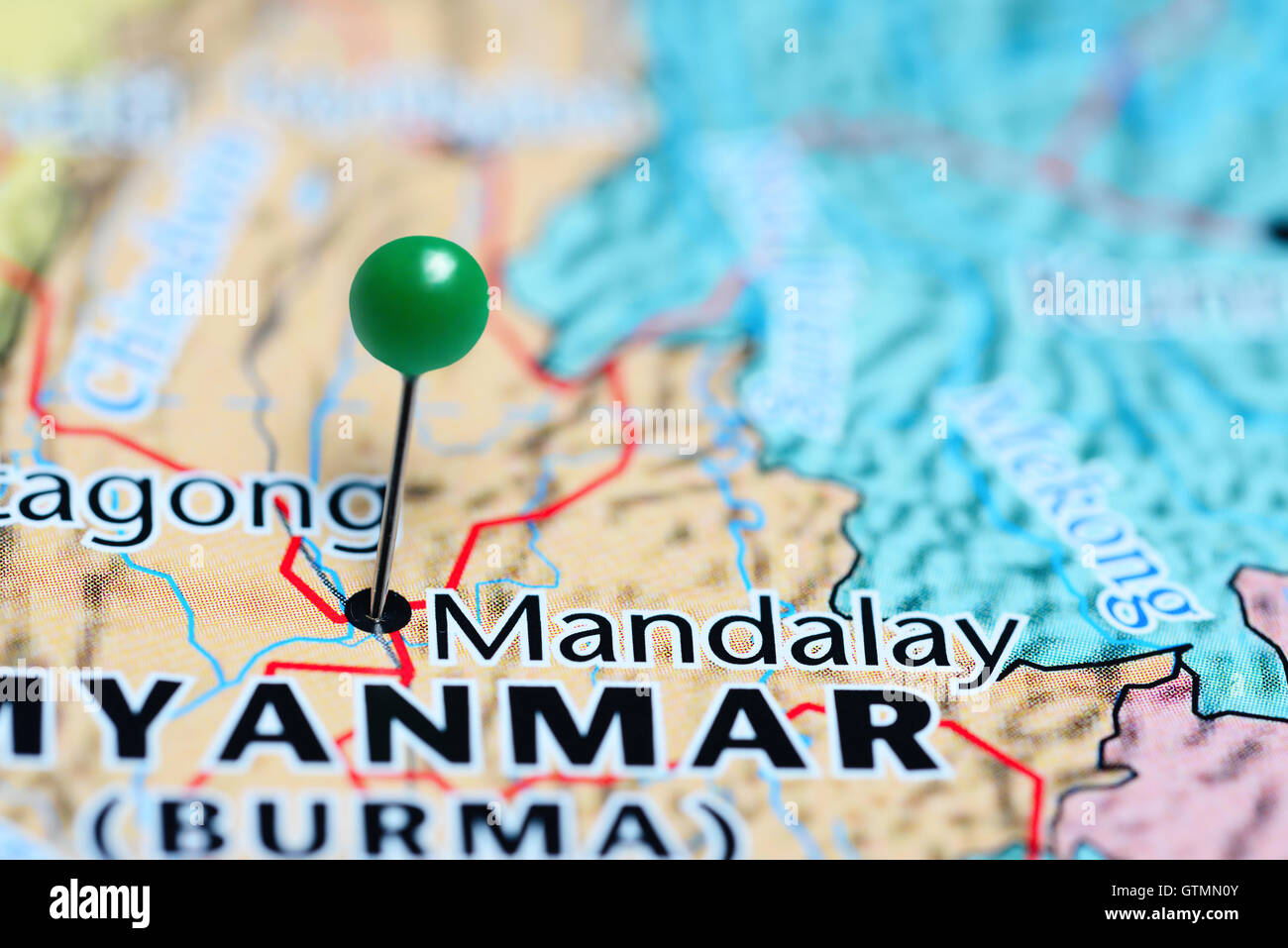 Mandalay pinned on a map of Myanmar Stock Photo - Alamy