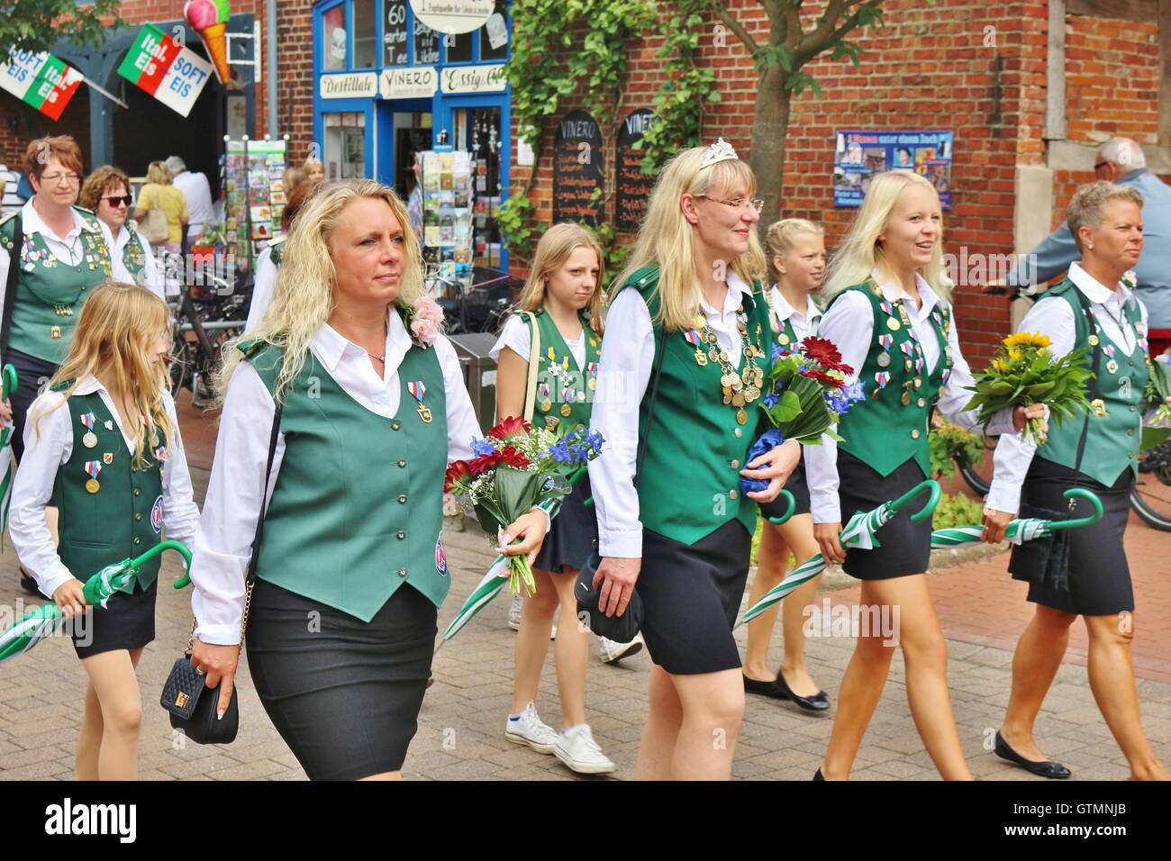Women in a traditional parade in Steinhude, North Germany, Europe. It ...