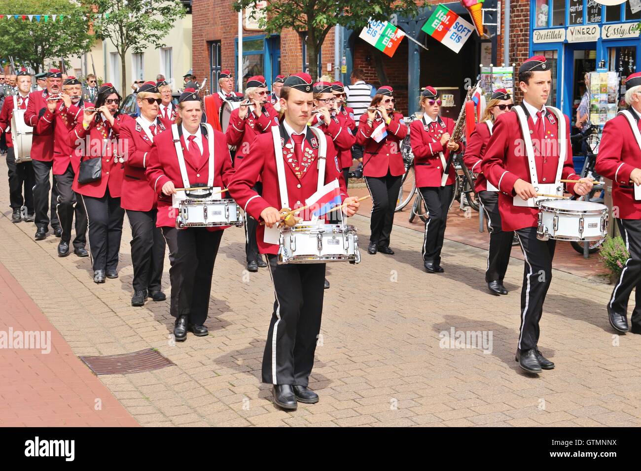 Marching band on a country fair in Steinhude, North Germany, Europe ...