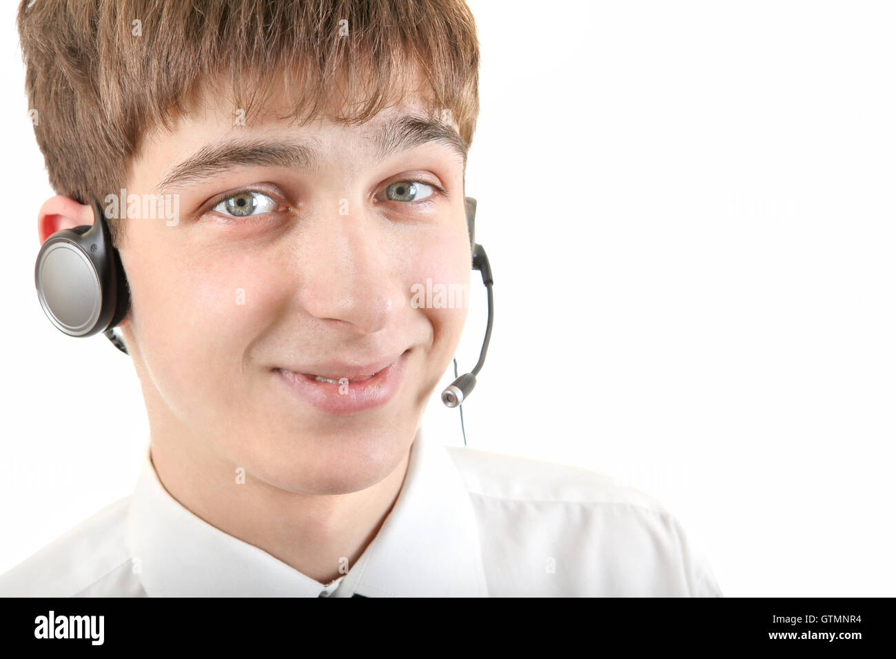 Young Man with Headset Stock Photo - Alamy