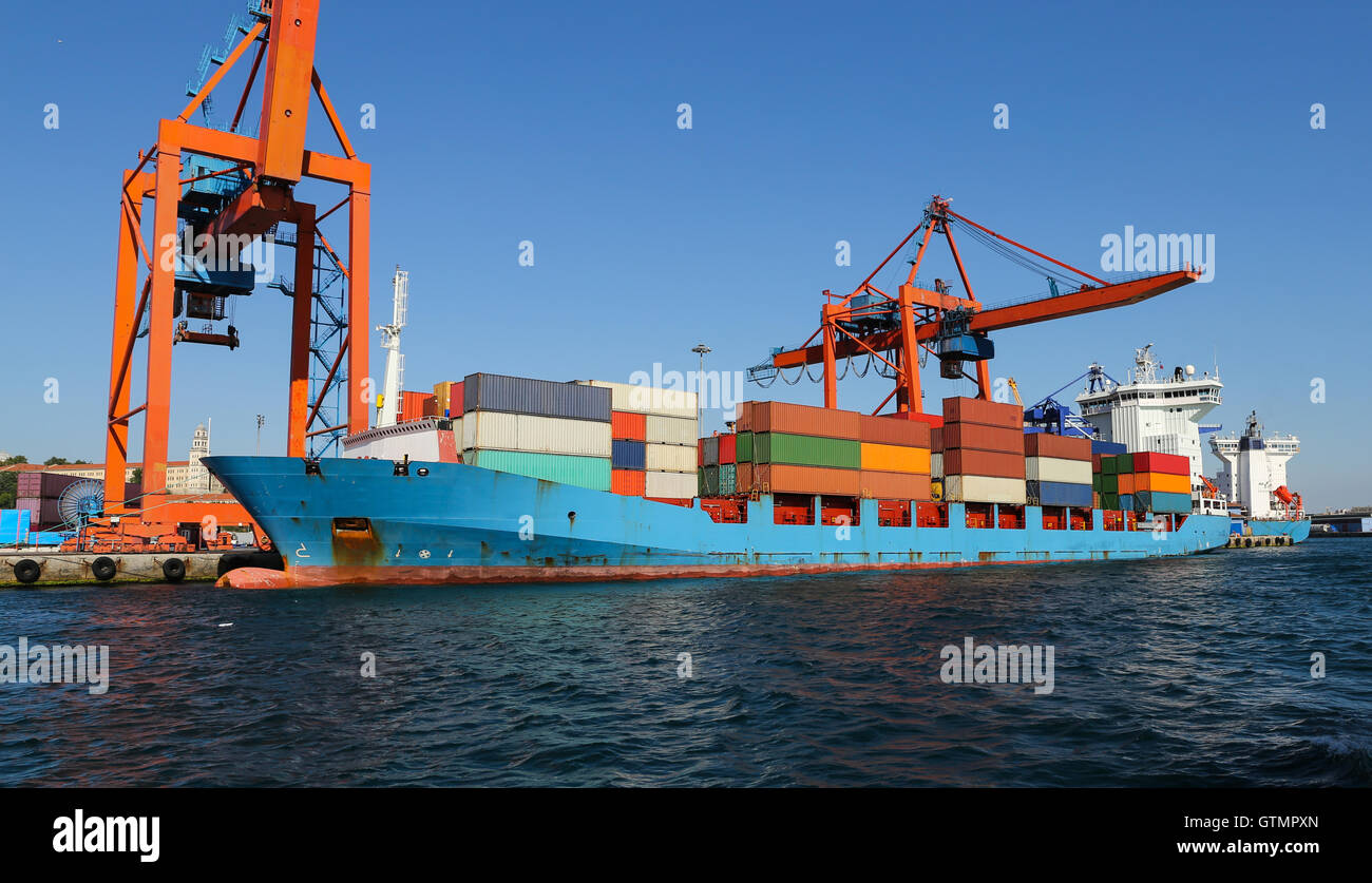 Container Ship is loading in a port Stock Photo - Alamy