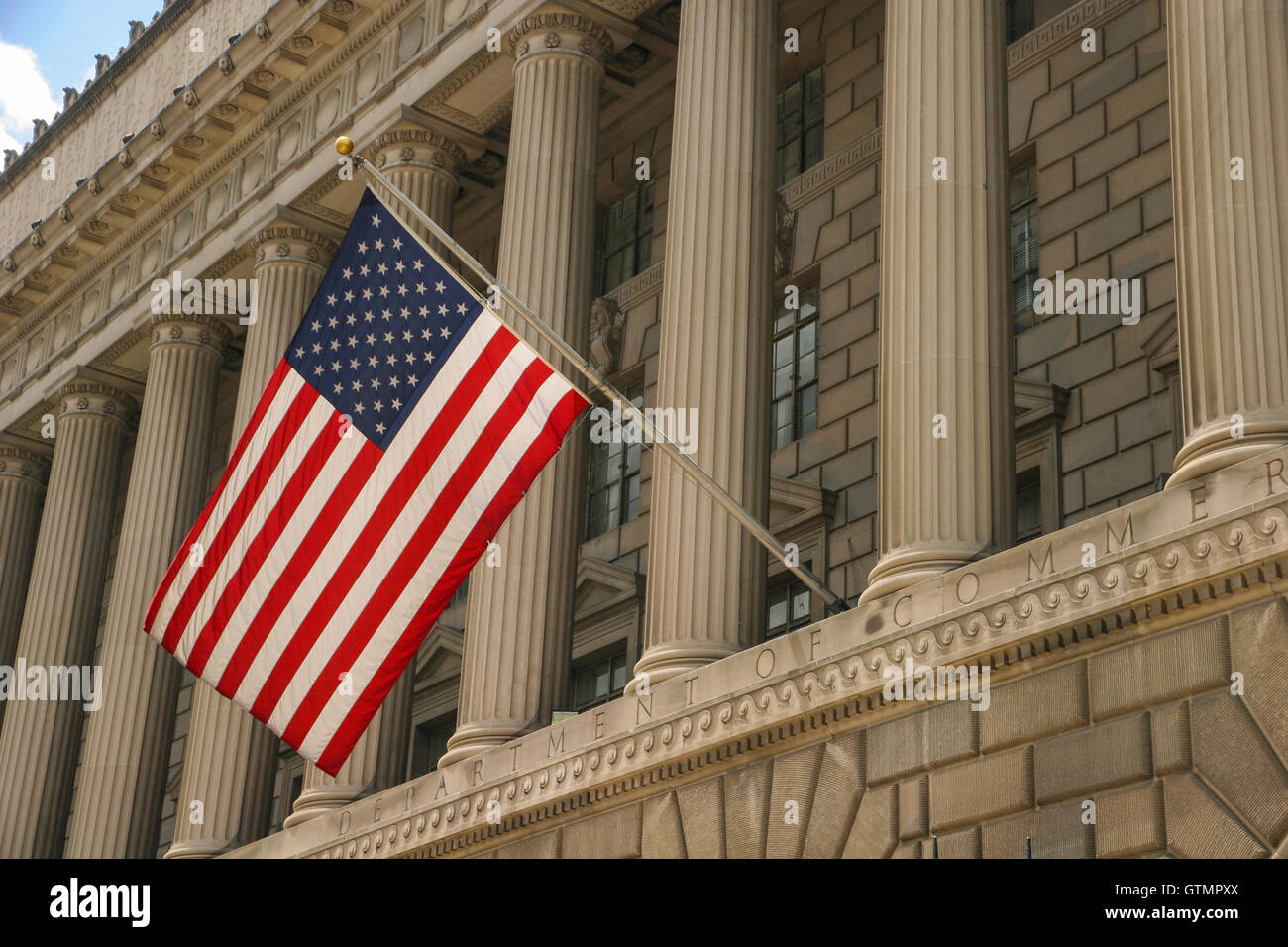 United States Flag outside the Department of Commerce building in ...