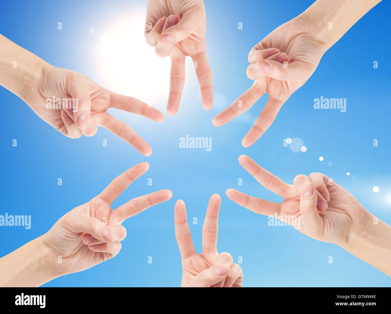 Hands of teamwork , forming the star shape Stock Photo - Alamy