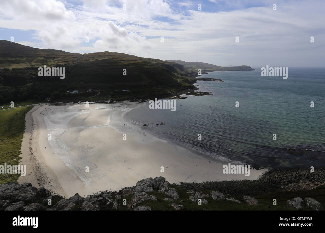 Elevated view of Calgary Bay beach Isle of Mull Scotland September 2016 ...