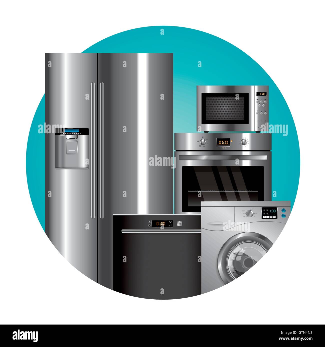 Vector household appliances set in a color circle Stock Vector Image ...