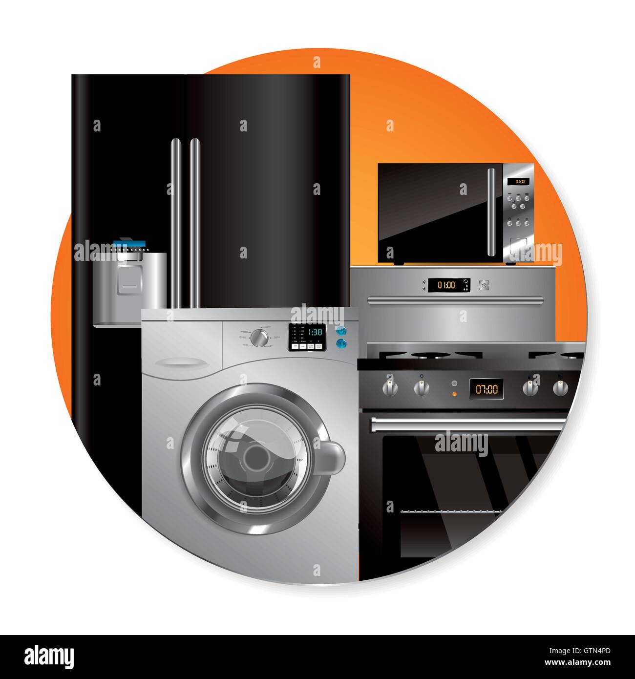 Vector household appliances set in a color circle Stock Vector Image ...